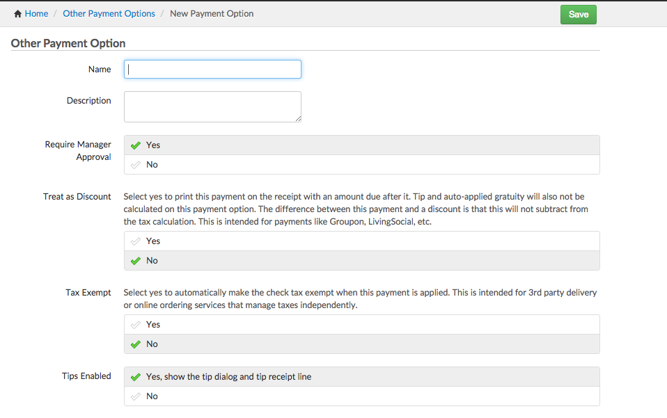 Setting Up Other Payment Options