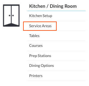 Creating Service Areas and Table Setup