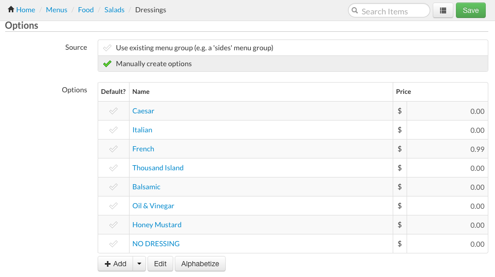 Modifier Groups and Modifier Options