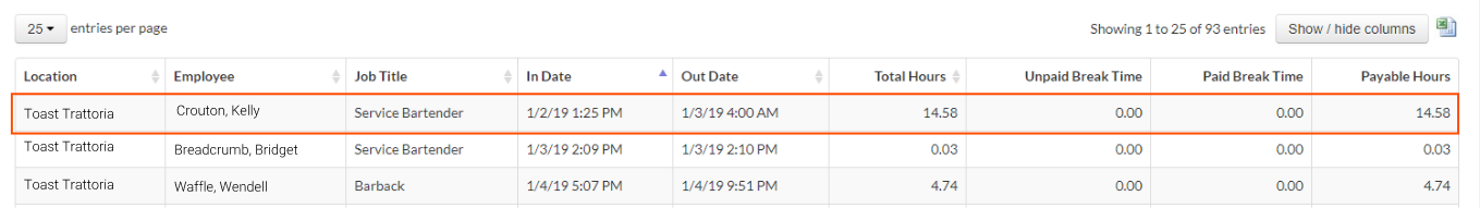 Editing Employee Time Clock Entries