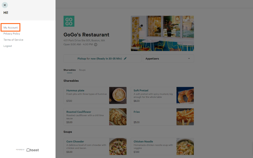 Creating an Online Ordering Account