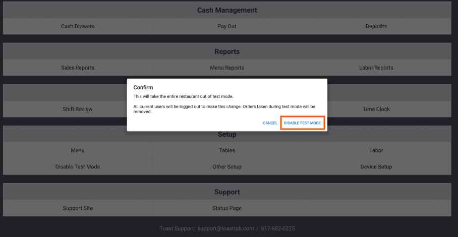 Test Mode: Enable and Disable