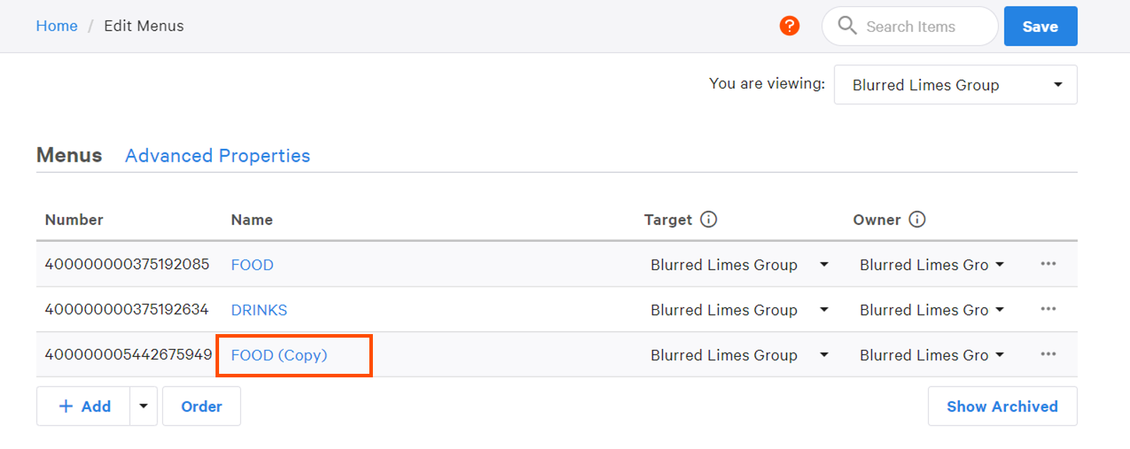 Copying Menus to Other Locations Using Multi-Location Management