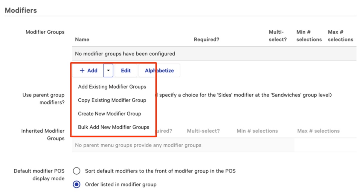 Adding/Copying Menu Items and Modifiers