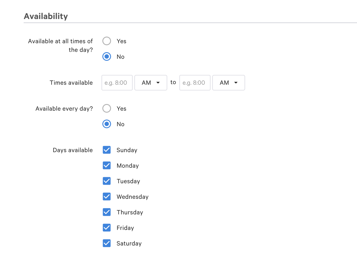 Setting Menu Availability