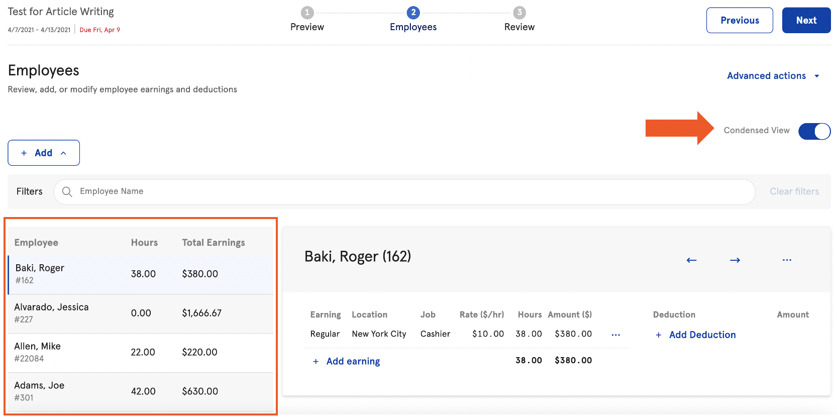 Toast Payroll: Employee Step