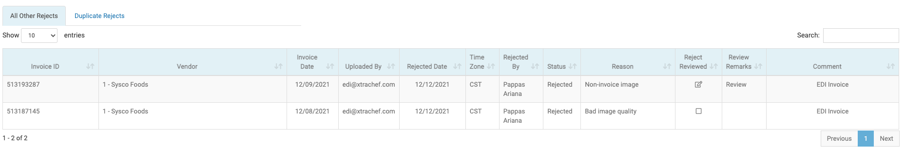 xtraCHEF: Invoice Status