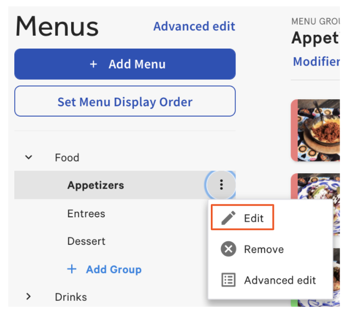 Adding Modifier Groups and Modifiers in the Menu Builder