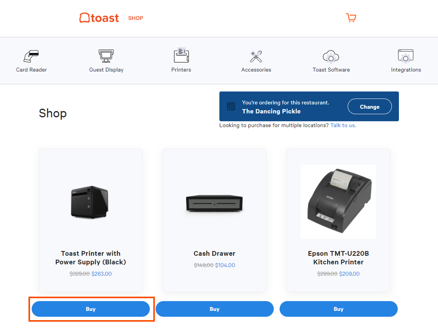 Ordering New Products on Toast Shop
