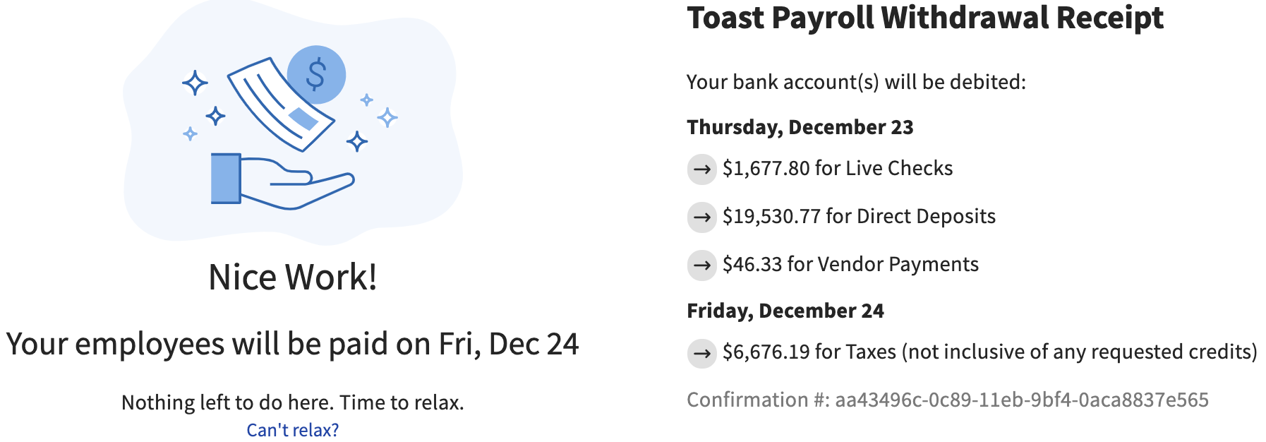 Toast Payroll: When will my account be debited for Payroll?