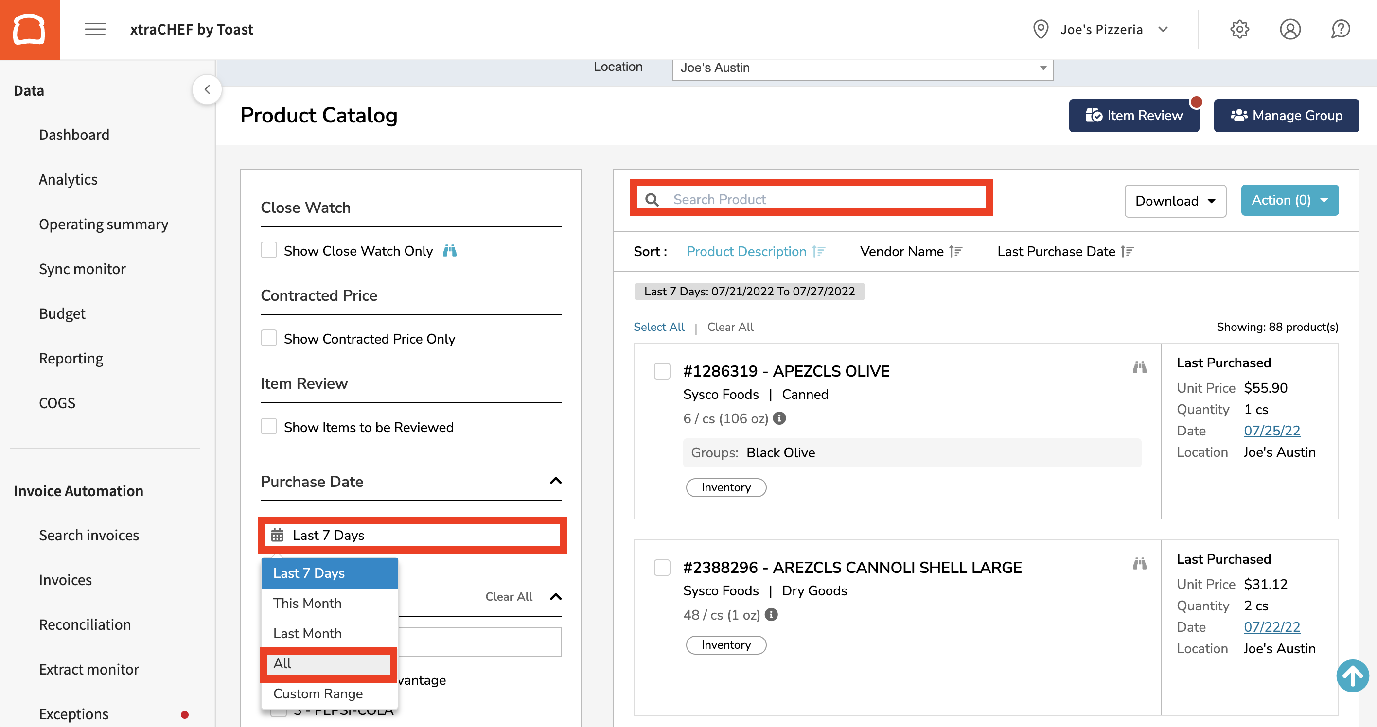 xtraCHEF: Changing a Products GL Code or Category