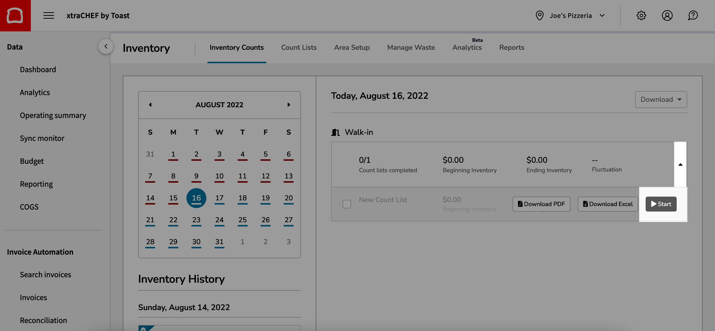 xtraCHEF: Inventory Counts