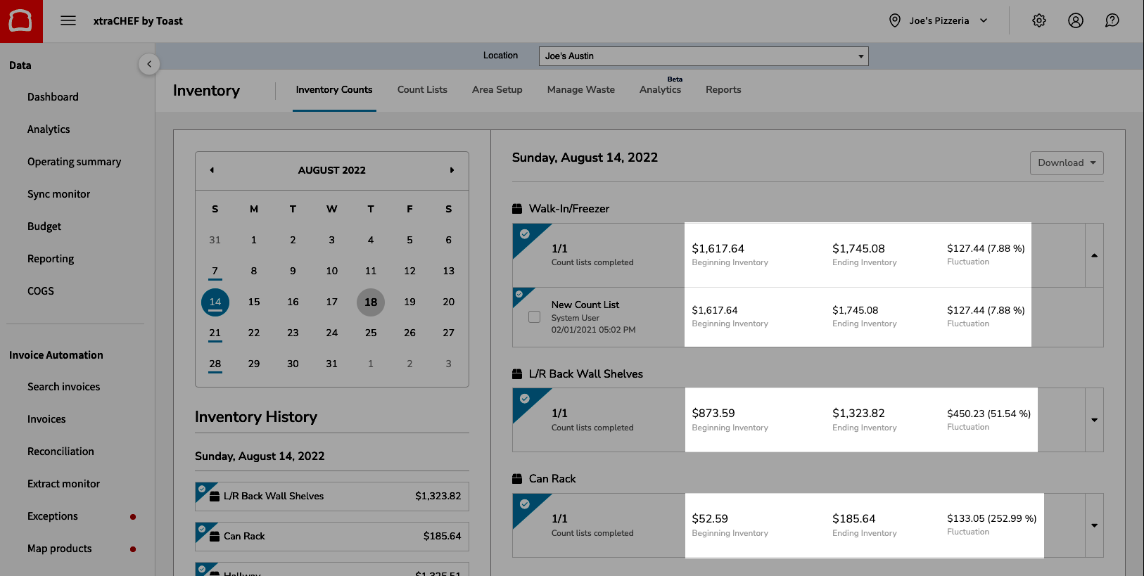 xtraCHEF: Inventory Counts