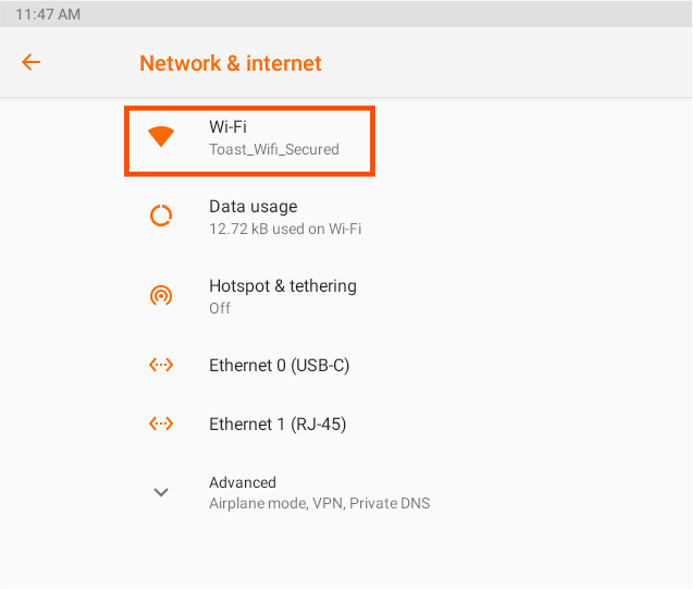 Forgetting a Network on a Toast Device