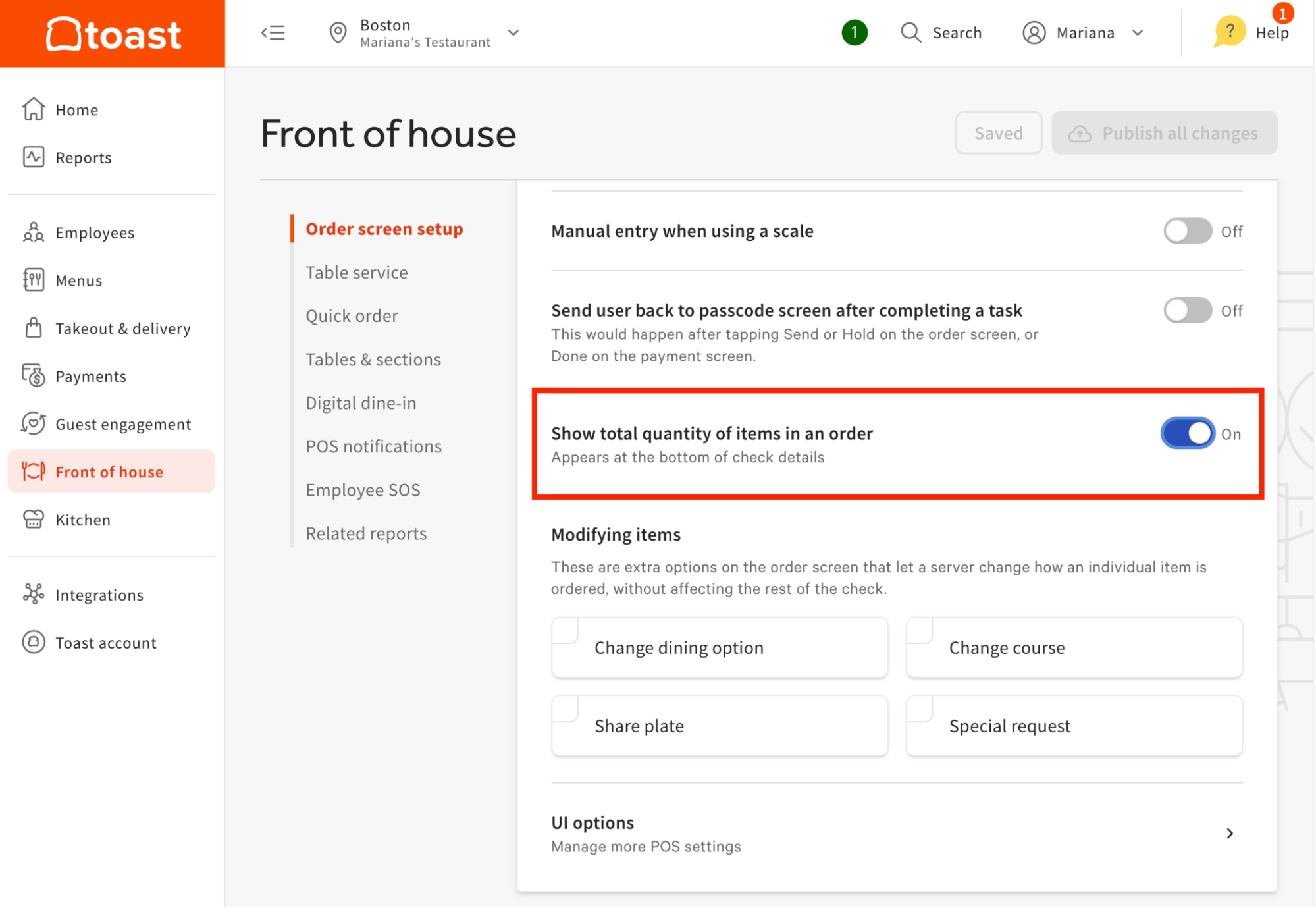 Using Total Item Quantity Count