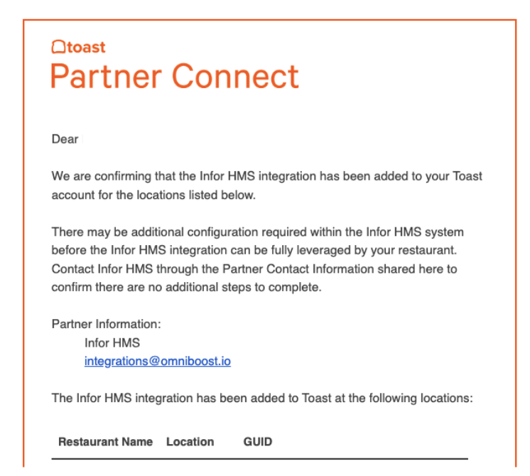 Using Infor Hospitality Management Solution with Toast