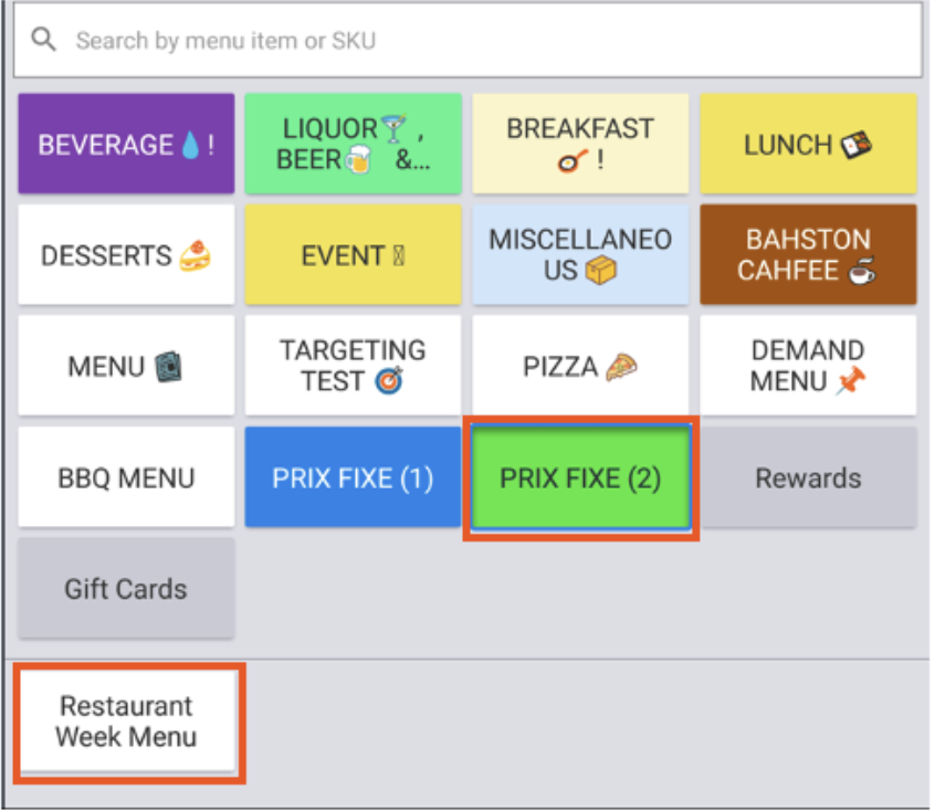 Setting Up a Prix Fixe Menu