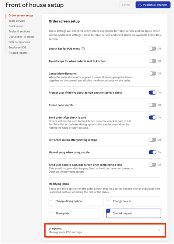 Configuring Custom Dining Options