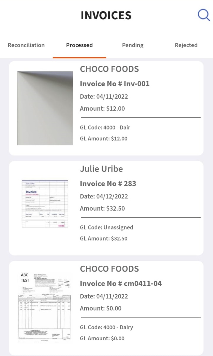 xtraCHEF: Mobile - Invoices