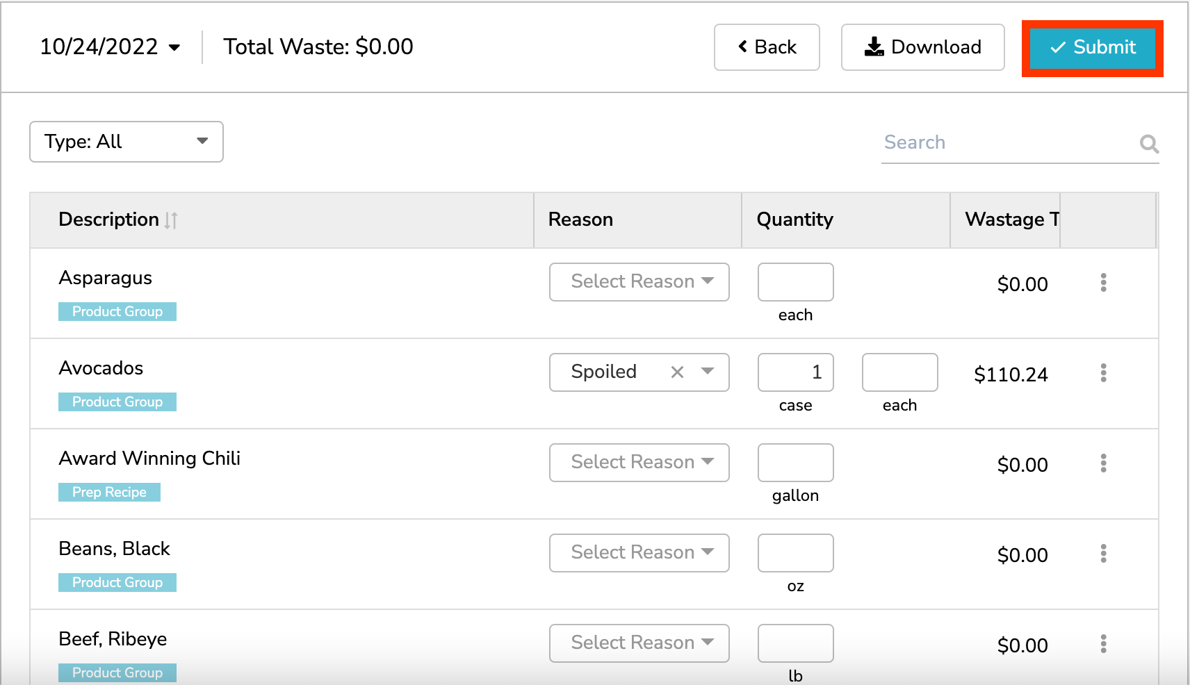 xtraCHEF: Inventory - Waste