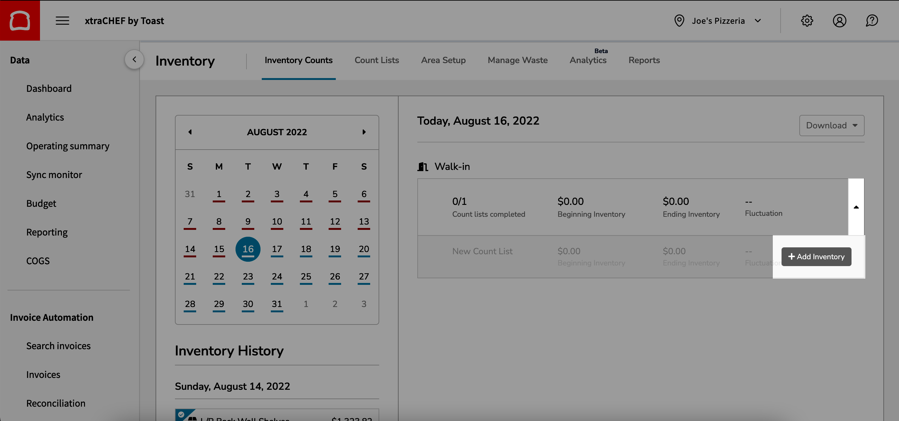xtraCHEF: Inventory Counts