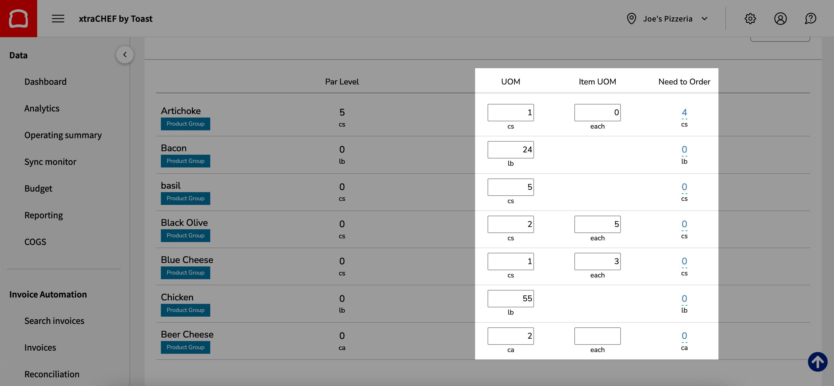 xtraCHEF: Inventory Counts