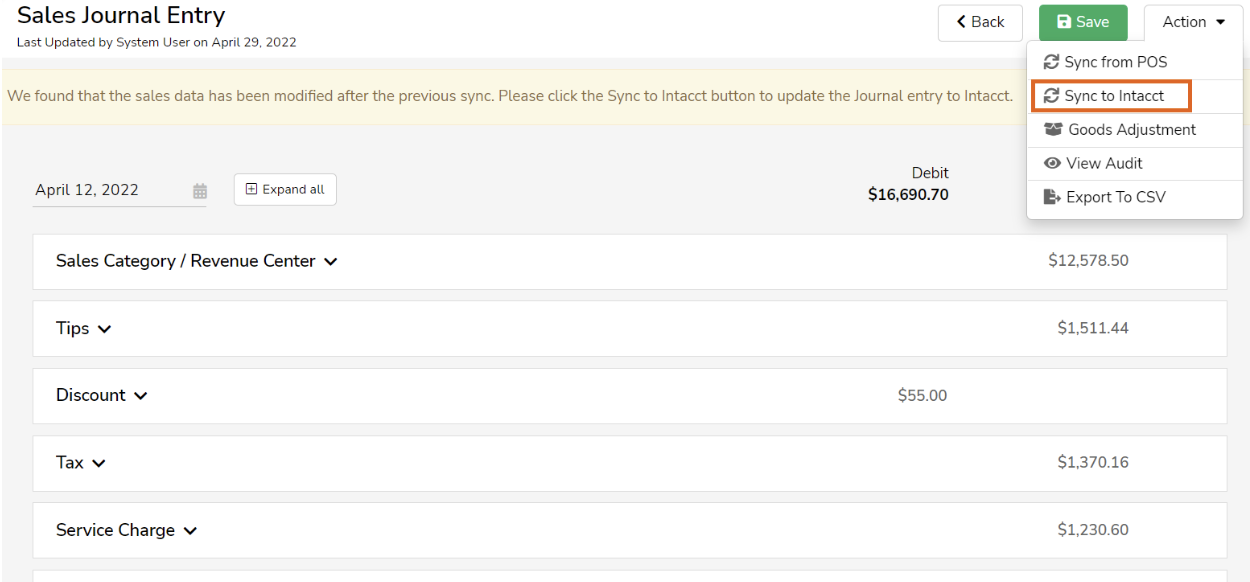 xtraCHEF: Sales Journal Sync to Intacct