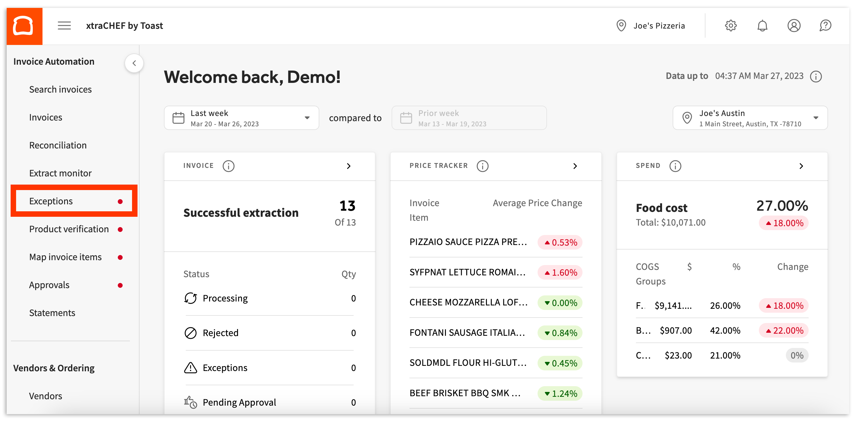 xtraCHEF Invoice Exceptions