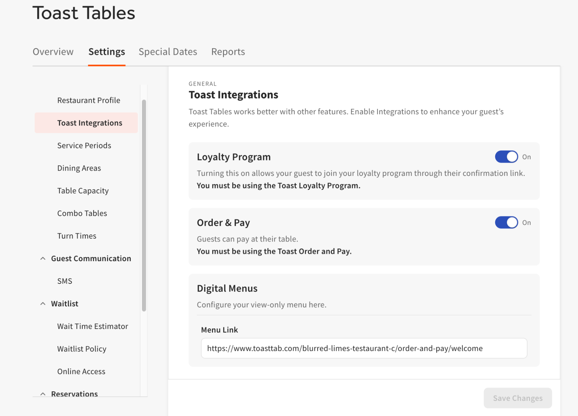 Getting Started: Toast Tables