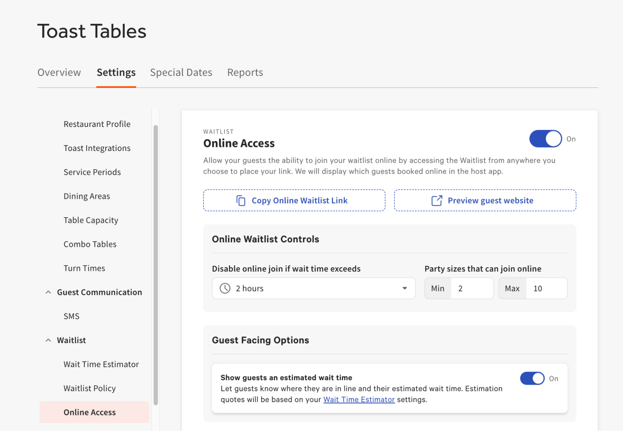 Getting Started: Toast Tables