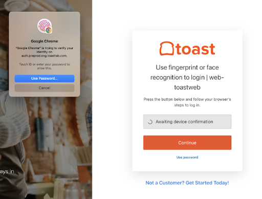 Logging in to Toast's Back-end with Biometrics