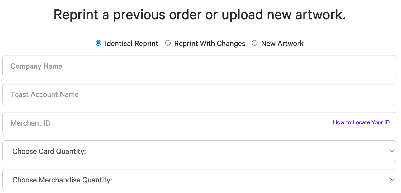 Ordering New Gift Cards