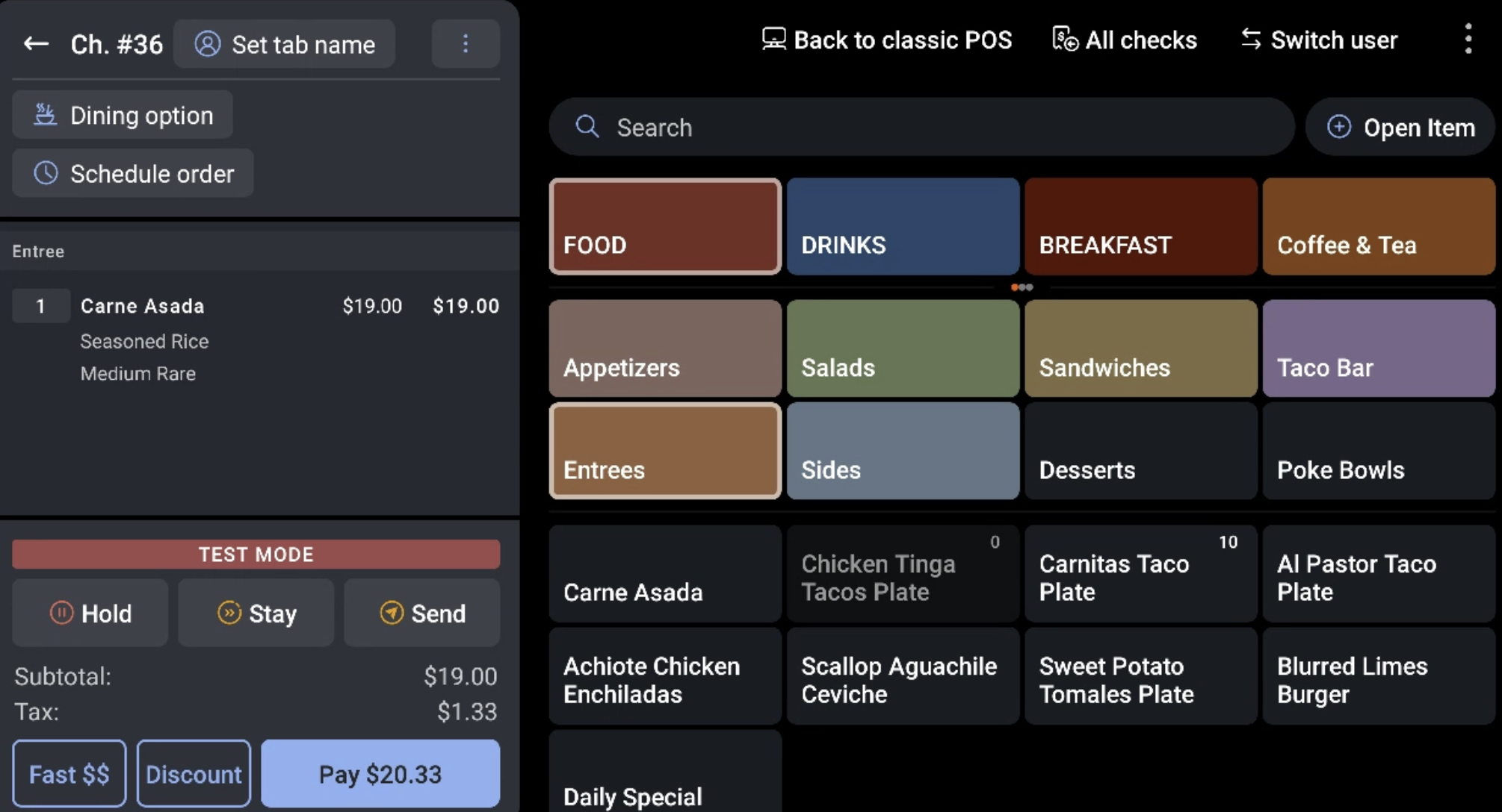 Start and Send an Order on the POS