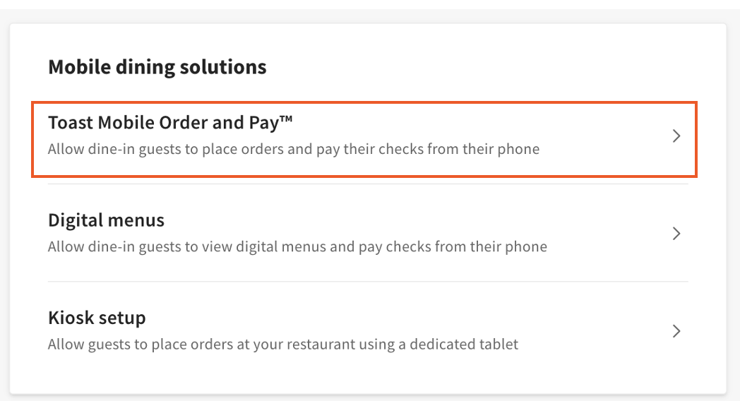 Menus by Service Area