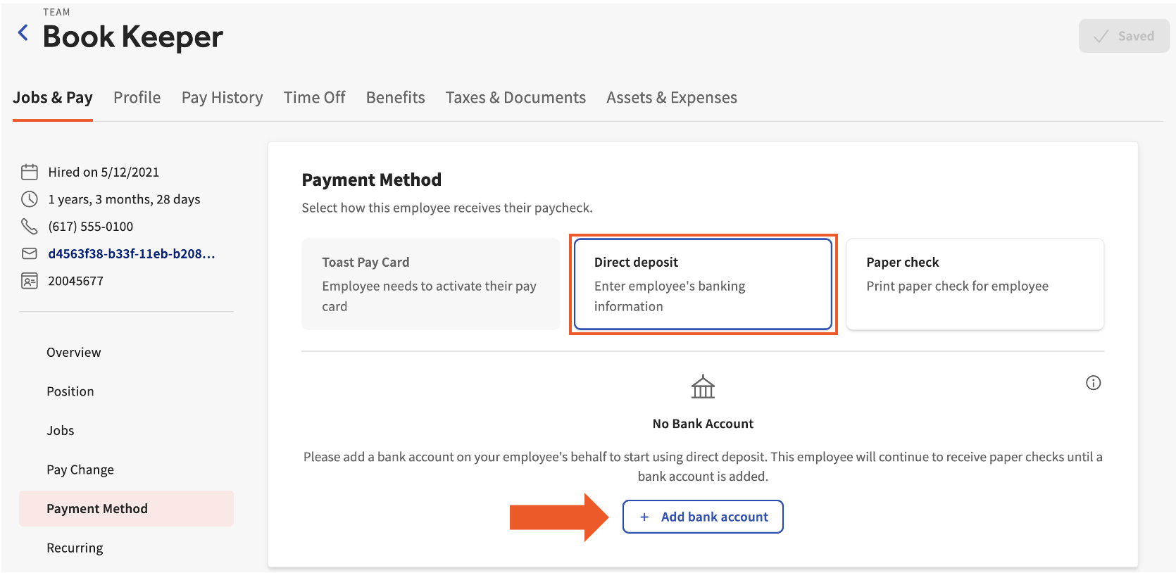 Toast Payroll: Payment Methods