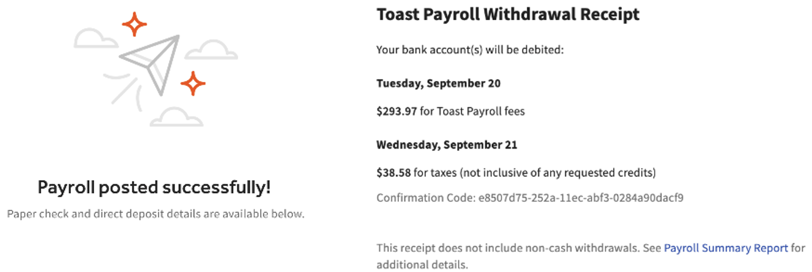 Toast Payroll: When will my account be debited for Payroll?