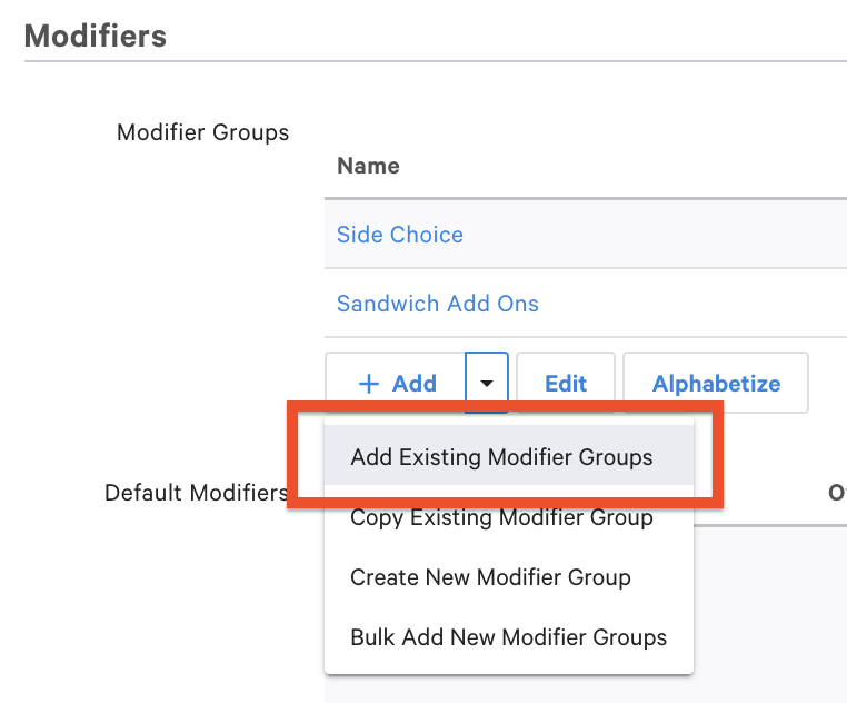Modifier Groups and Modifier Options