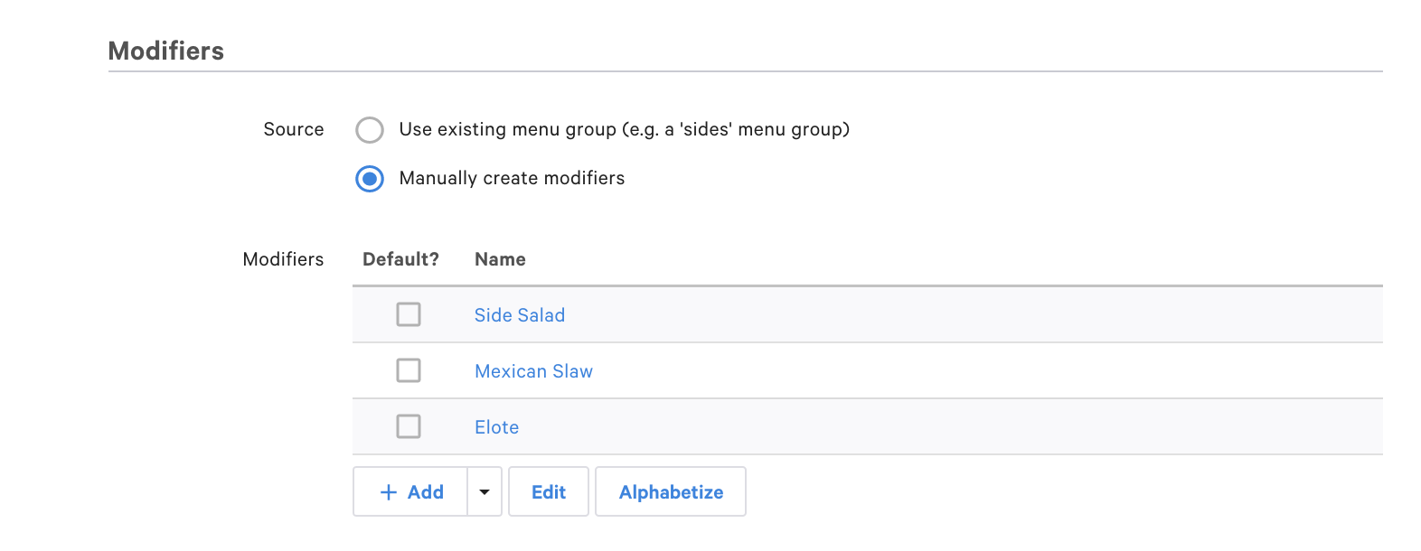 Modifier Groups and Modifier Options