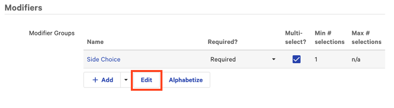 Modifier Groups and Modifier Options