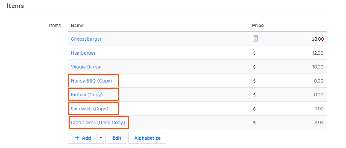 Adding/Copying Menu Items and Modifiers