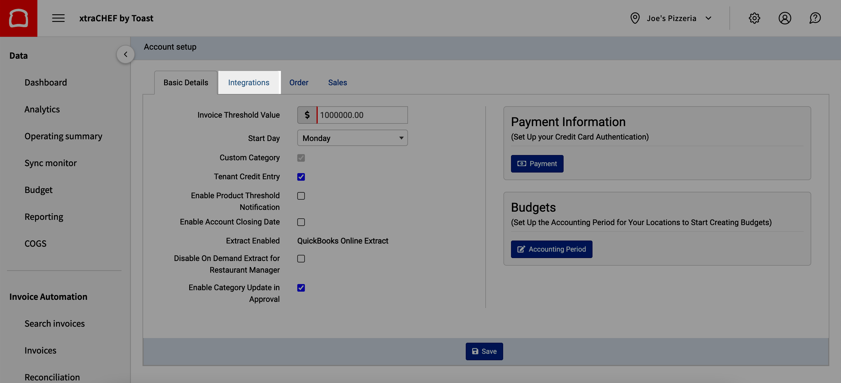 xtraCHEF: QuickBooks Online Integration