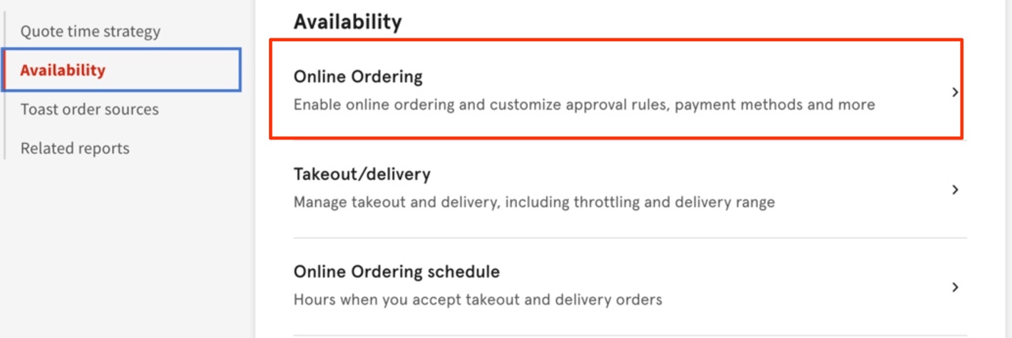Online Ordering: Advanced Settings