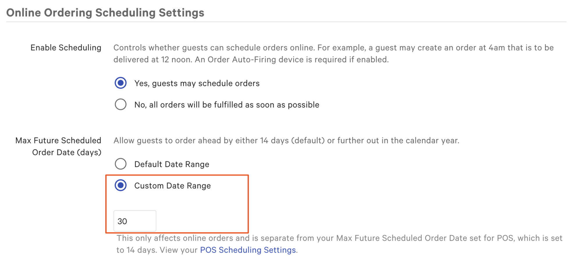 Online Ordering: Advanced Settings