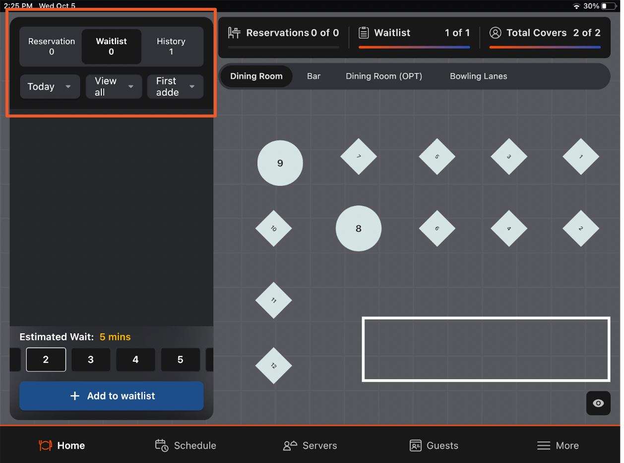 Using Toast Tables - Waitlist