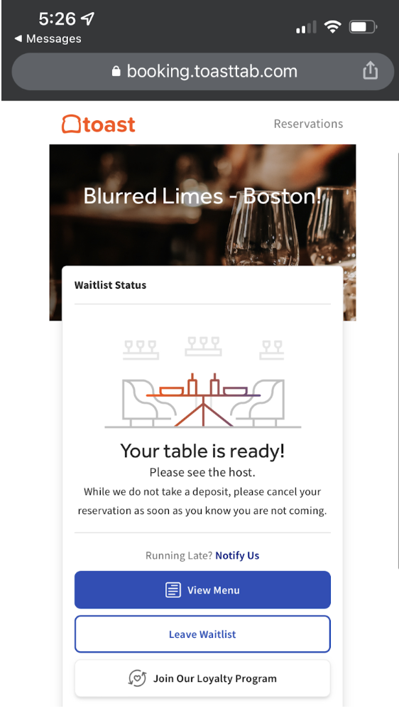 Using Toast Tables - Waitlist
