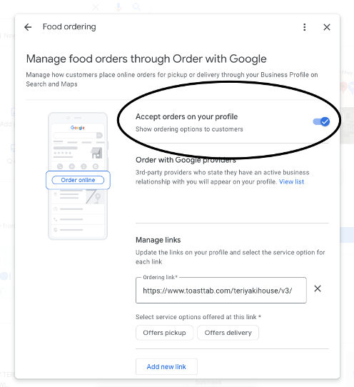 Using Order with Google