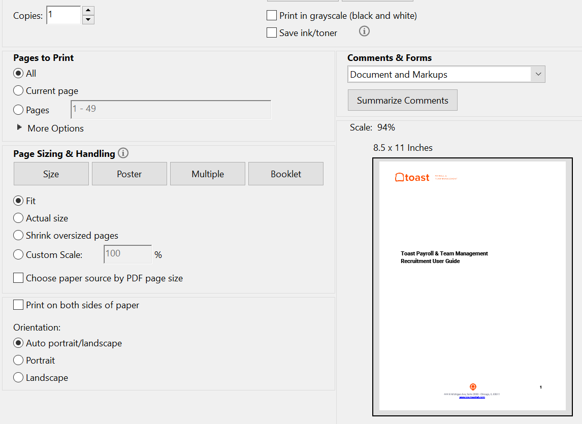 Toast Payroll: Self-Printed Paycheck Delivery
