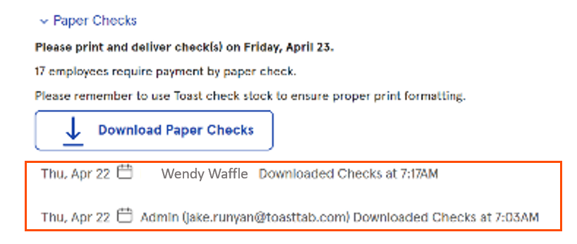 Toast Payroll: Self-Printed Paycheck Delivery