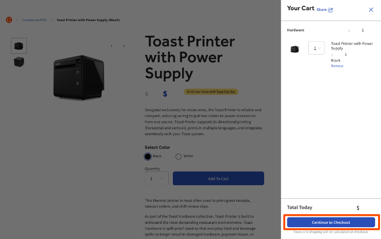 Ordering New Products on Toast Shop
