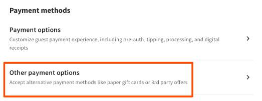 Setting Up Other Payment Options